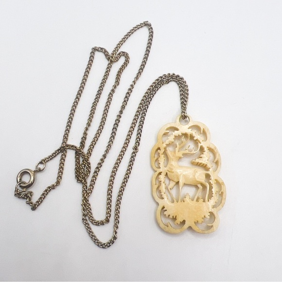 Vintage | Jewelry | Vintage Carved Bone Stag Pendant | Poshmark